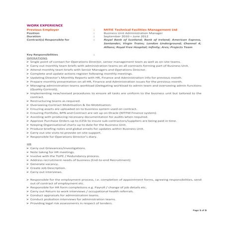 Business Unit Administration Manager - Info | PDF