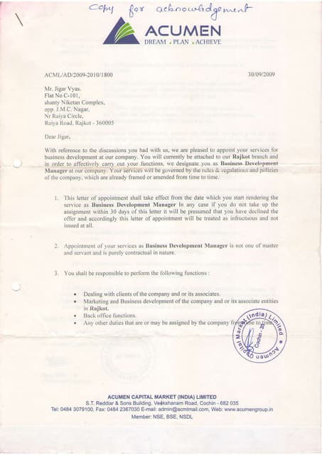 RAMKY APPOINTMENT &CONFORMATION LETTER | PDF