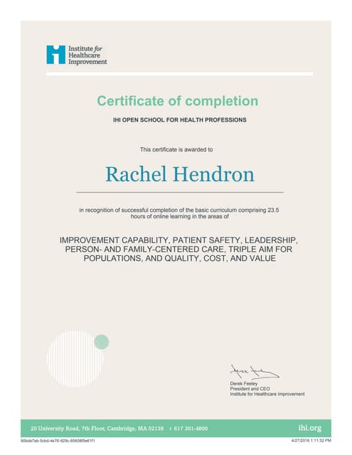 IHI Certificate - 1 IHI Open School CertificATE IN qUALITY AND SAFETY | PDF