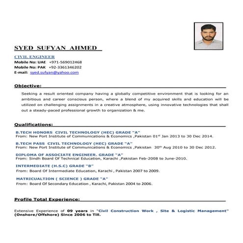 Syed Sufyan Ahmed CV | PDF