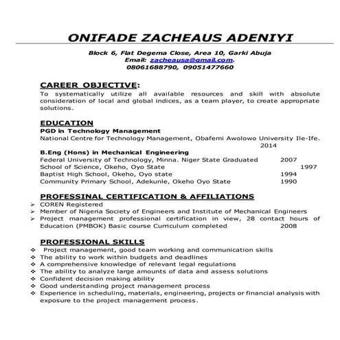 Onifade zacheaus adeniyi CV NEW 11 | DOCX | Civil Engineering Industry | Industries