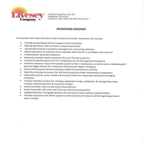Accounting Assistant Job Description | PDF | Business Accounting ...