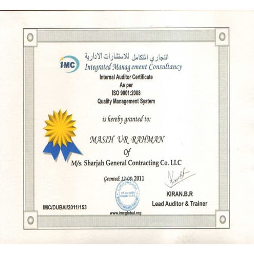 Internal Auditor Certificate | PDF