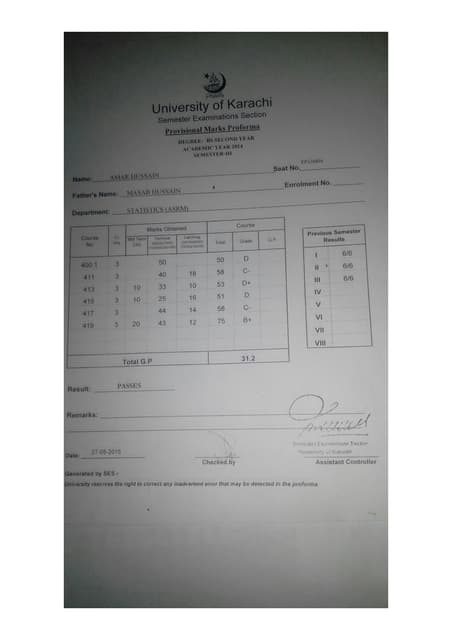 Matric Mark Sheet PDF | PDF