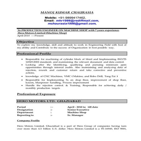 Resume - Manoj | DOCX | Manufacturing Industry | Industries