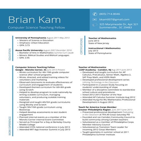 Brian Kam Resume (3:30:13) | PDF | Education industry | Industries