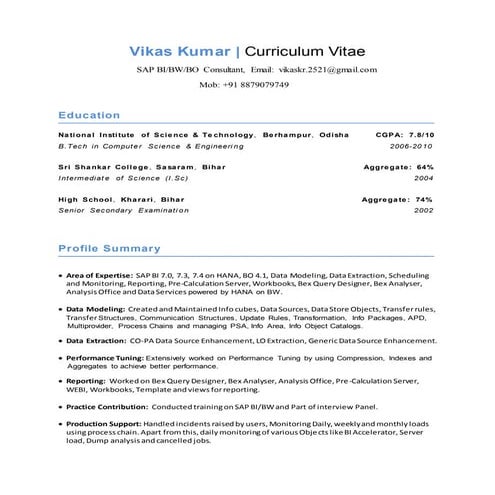 CV of Vikas Kumar | DOCX | Databases | Computer Software and Applications