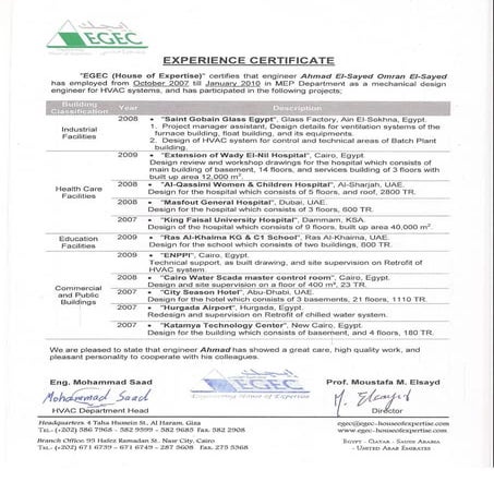 EGEC Experiance Certificate | PDF