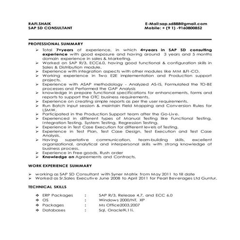 Sap SD Consultant | DOCX