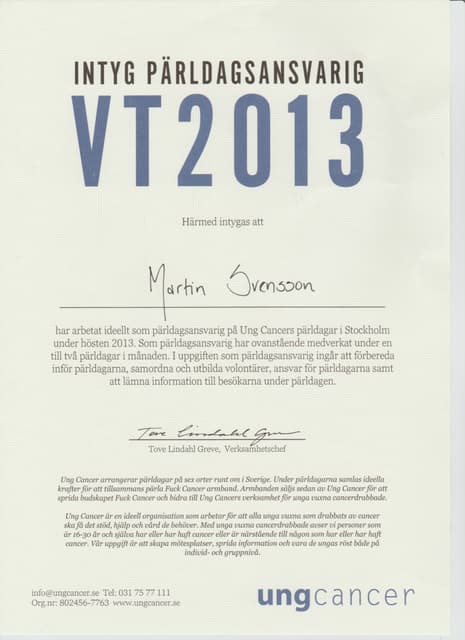 intyg pärldagsansvarig HT2012 | PDF
