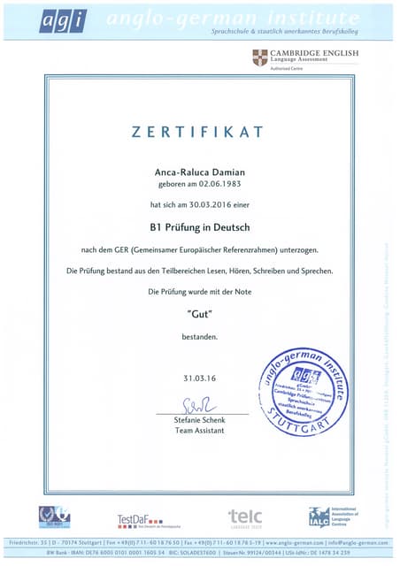Certificate Deutsch B1 | PDF