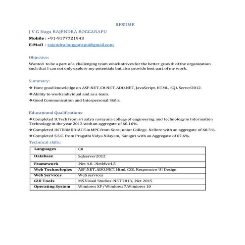 Dotnet Resume 1year | DOCX