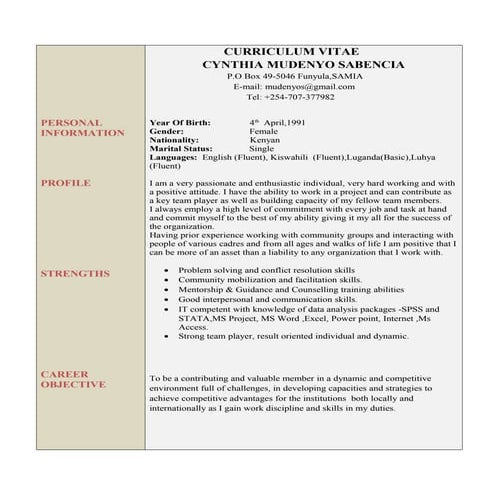 CYNTHIA MUDENYO CV UPDATE | DOC