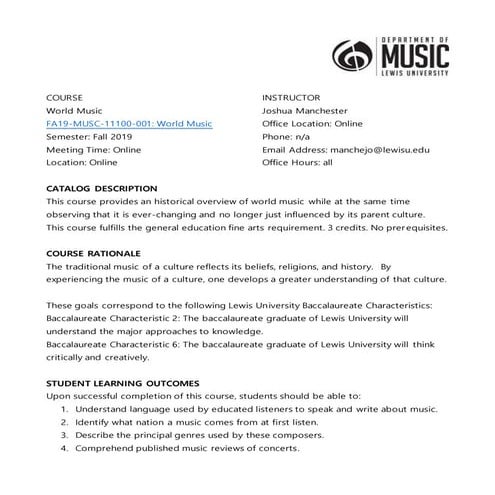 World music syllabus | PDF