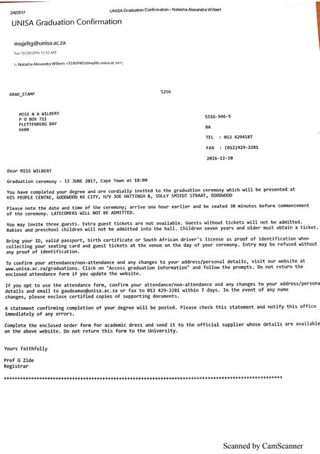 Unisa Confirmation of Completion of Degree | PDF