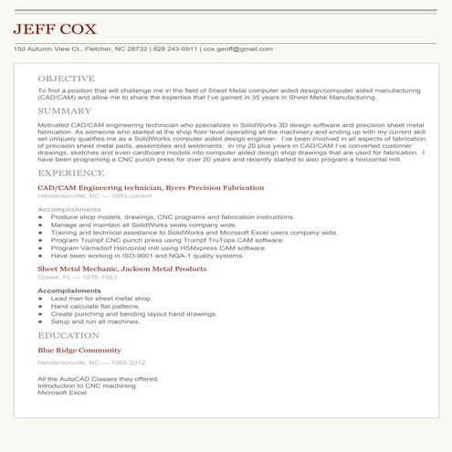 Jeff Cox Resume | PDF | Business | Business and Finance