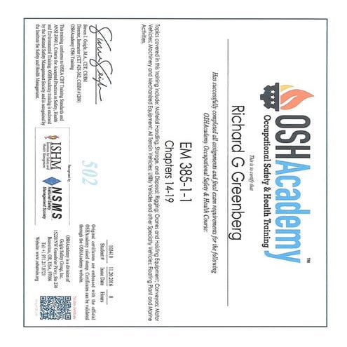 OSHAcademy EM 385 -1-1 Chapters 14 to 19 | PDF