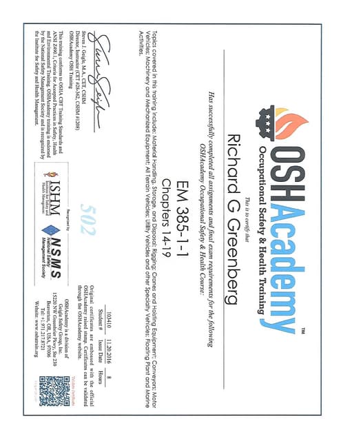 OSHAcademy EM 385 -1-1 Chapters 7 to 13 | PDF | Books and Literature