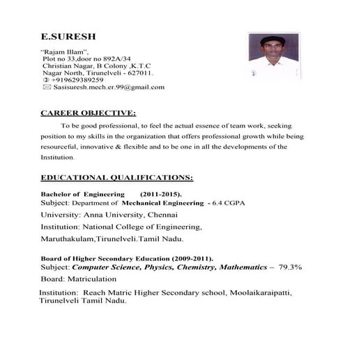 suresh resume 2015 | PDF