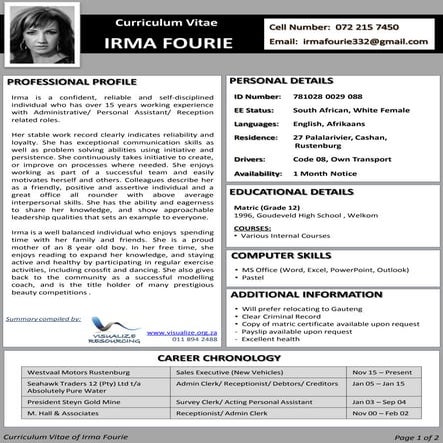 Irma Fourie CV | PDF