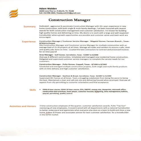 Adam Walden - Construction Manager Resume | PDF