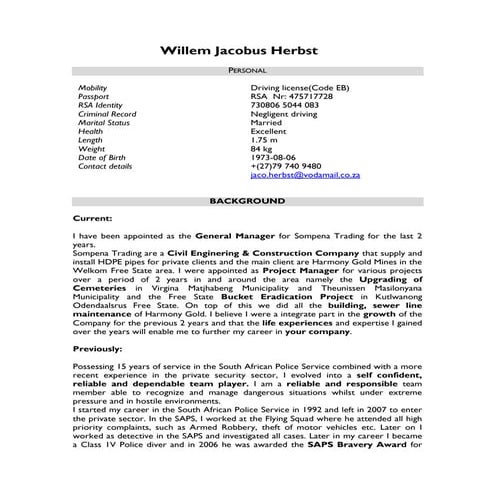 Curriculum vitae Of Mr. Ndawo | DOCX
