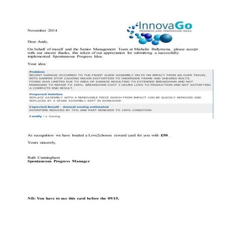 Innovation machine breakdown saving acknowledgement | DOCX