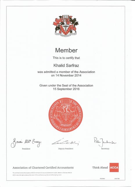 Acca Membership Certificate | PDF