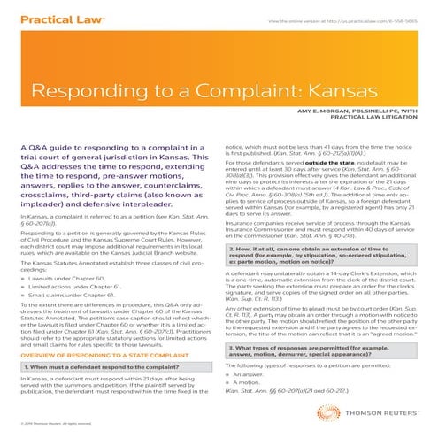 Responding to a Complaint - Kansas | PDF