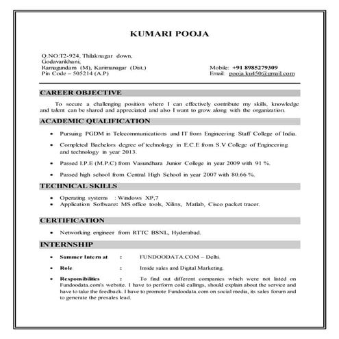 pooja pgdm resume | DOCX