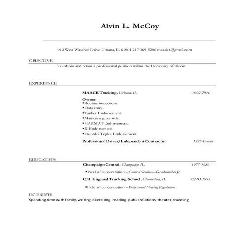Alvin McCoy Resume | DOCX | Automotive