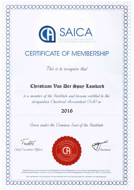 Becker, Willem SAICA Associate Certificate | PDF