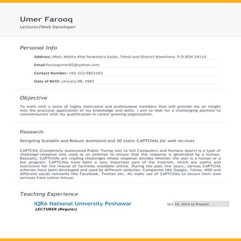 Umer Farooq CV | DOC | Programming Languages | Computing