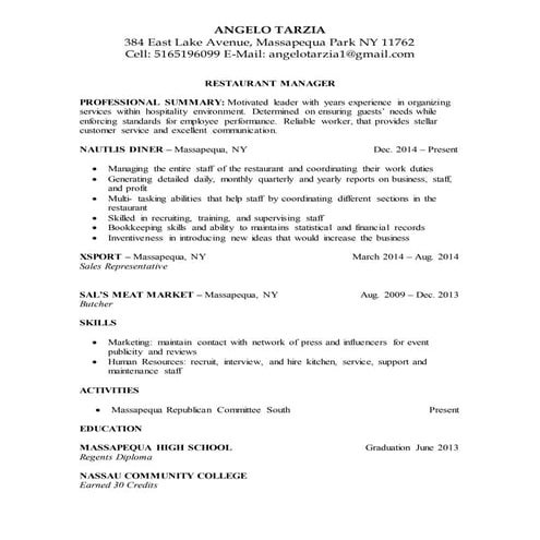 Angelo Tarzia Resume | DOCX