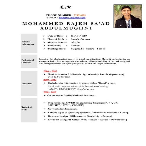 English moh'd rajeh C.V | PDF