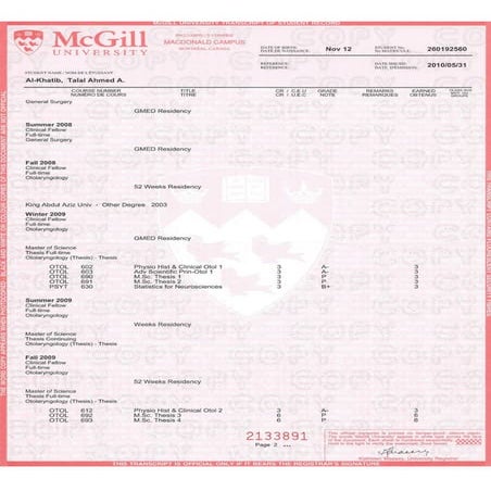 McGill transcript 2 | PDF