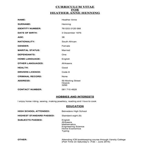 Updated Heather Anne Henning CV | PDF