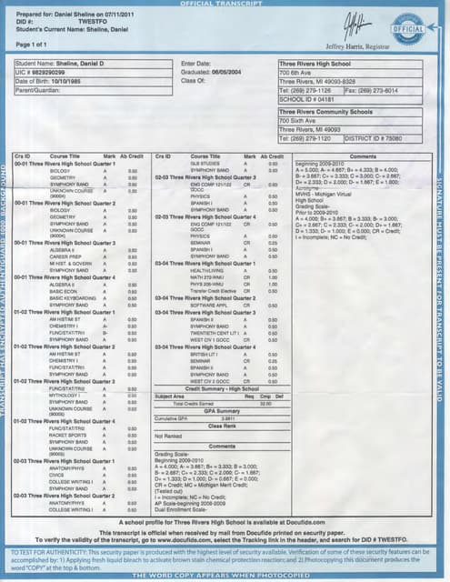 High School transcript | PDF | Educational Assessment | Education