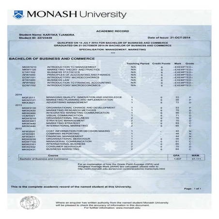 ACADEMIC TRANSCRIPT | PDF