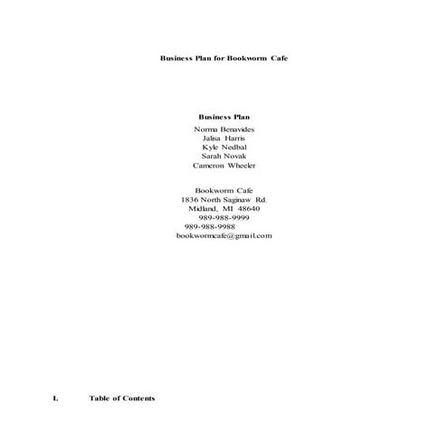 Business Plan - Bookworm Cafe | DOCX