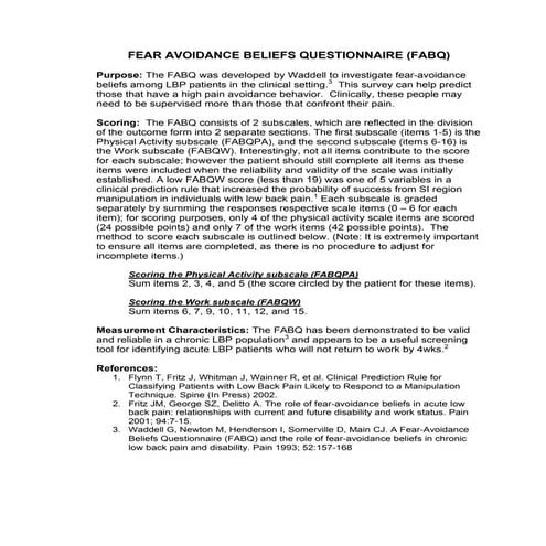 Fear-Avoidance Beliefs Questionnaire | PDF