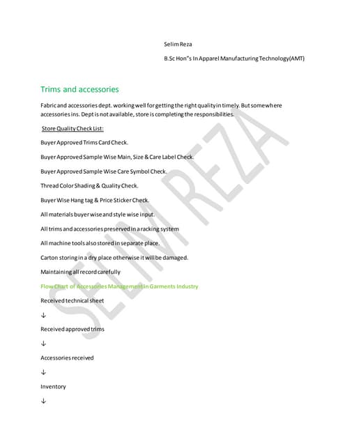 Flow charts of Textile and garments | PPTX
