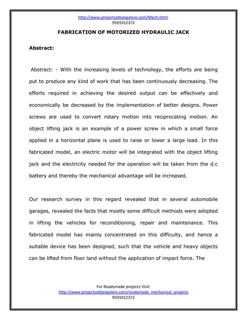 DESIGN AND ANALYSIS OF AUTOMATED INBUILT HYDRAULLIC JACK IN AUTOMOBILES ...