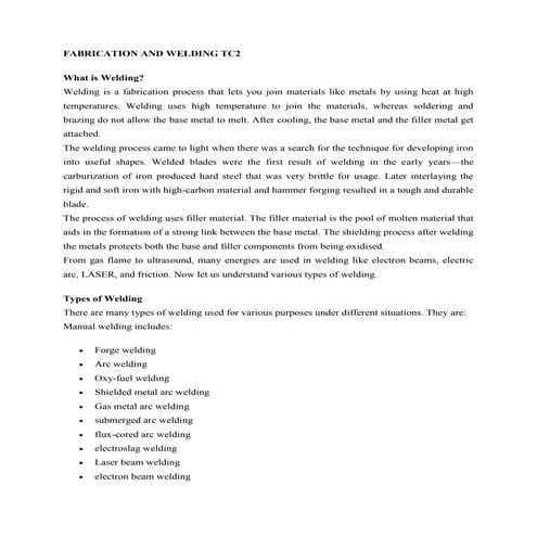 FABRICATION AND WELDING TC II NOTES BASIC | DOCX