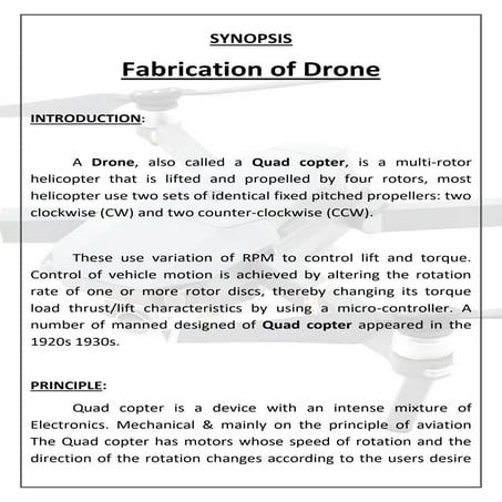 Fabrication of drone (Synopsis only) | PDF