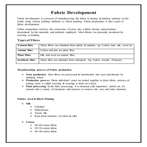 Fabric Development & Block Printing | DOCX