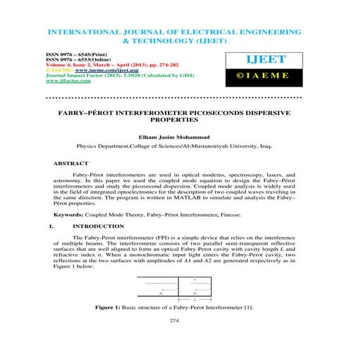 Fabry–pérot interferometer picoseconds dispersive properties | PDF
