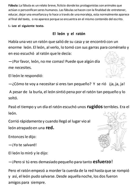 Guía comprensión lectora fabula | PDF