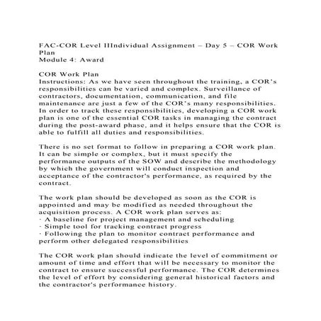 FAC-COR Level IIIndividual Assignment – Day 5 – COR Work PlanMo.docx