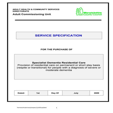 Service Specification for Specialist Residential - Care | PDF